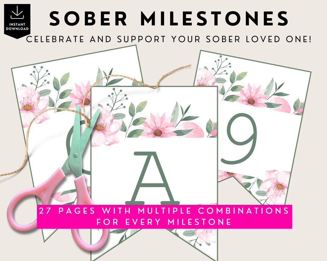Floral Sobriety Anniversary Banner: DIY Addiction Recovery Milestone ...