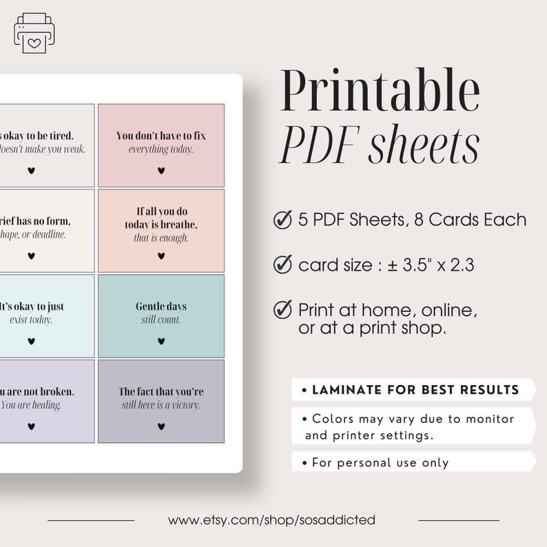 Printable Cards With Gentle Reminder, Anxiety Self Love Card, Comfort ...