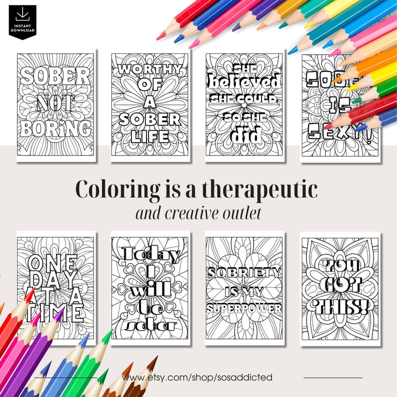 Sobriety Quotes Coloring Pages for Adults Teens in Addiction Recovery ...