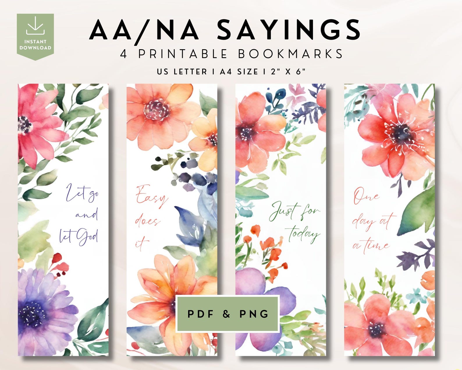 Printable Watercolor Flower Bookmarks With AA Affirmations & Slogans ...