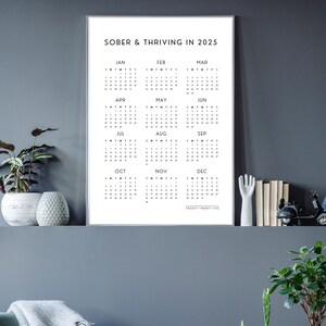 Sober and Thriving in 2025, Yearly Calendar, Printable Minimal Planner ...