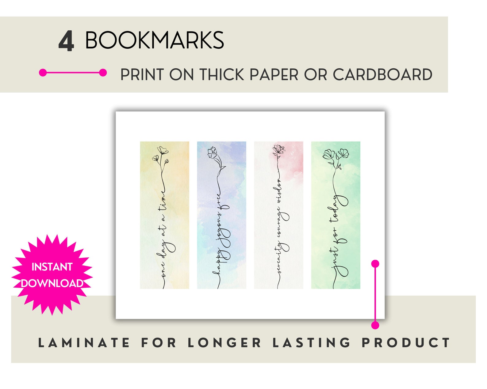 Bookmarks Set One Day at A Time, AA Quotes and Sayings, Printable PDF ...