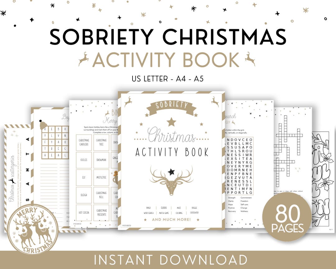 Sober Christmas Activity Book, Holiday Puzzles & Recovery Activities ...
