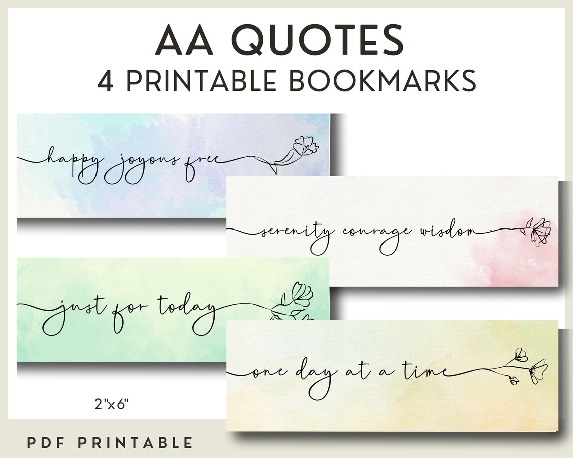 Bookmarks Set One Day at A Time, AA Quotes and Sayings, Printable PDF ...