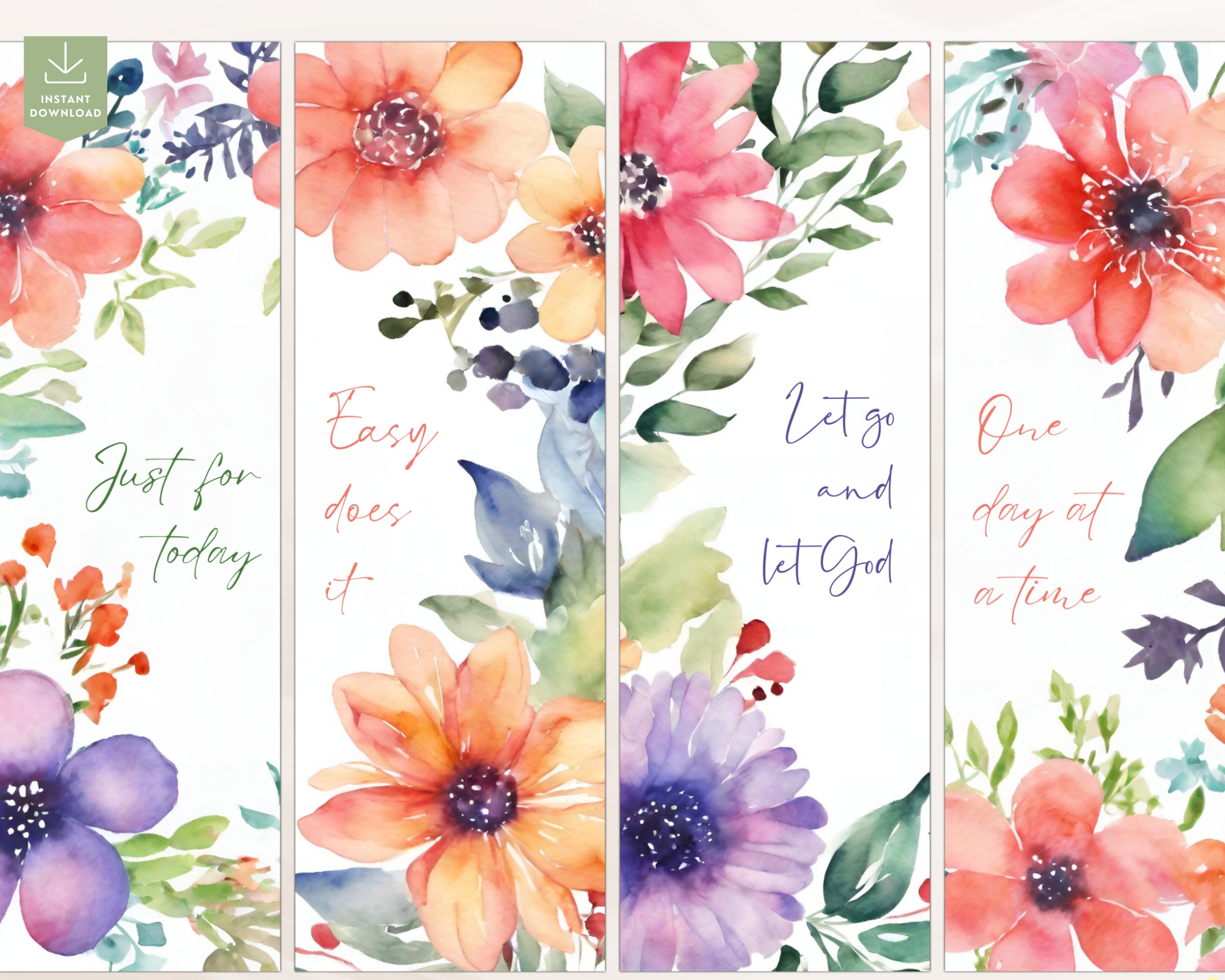 Watercolor Flower AA NA Bookmarks, Sobriety Recovery Gift (pdf & Png ...