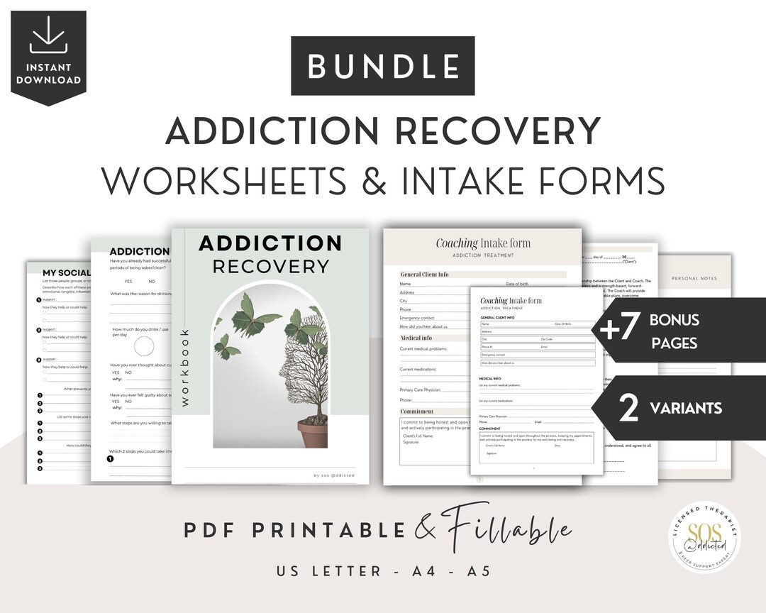Addiction Recovery Workbook and Intake Forms, Coaching Agreement for ...