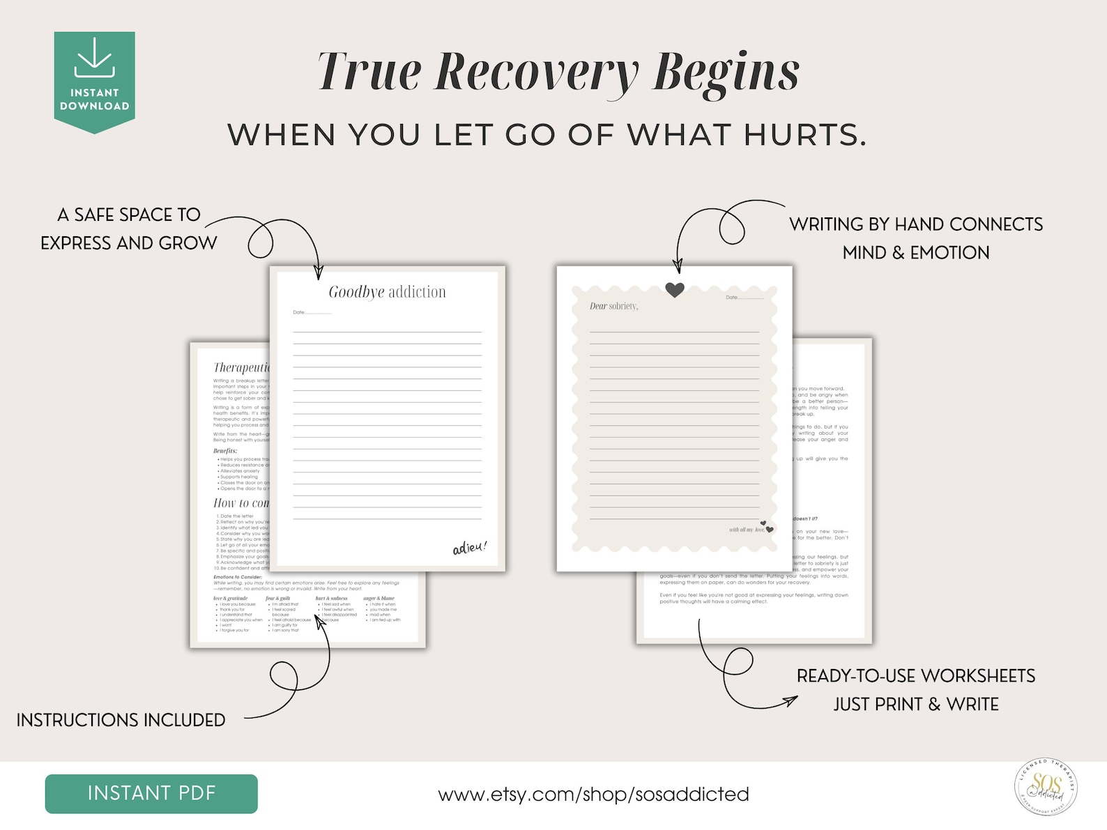 Addiction Recovery Therapy Worksheets - Break-up Letter to Addiction ...