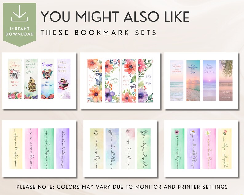 Printable Sobriety Bookmark Set, Motivational Addiction Recovery Quotes ...