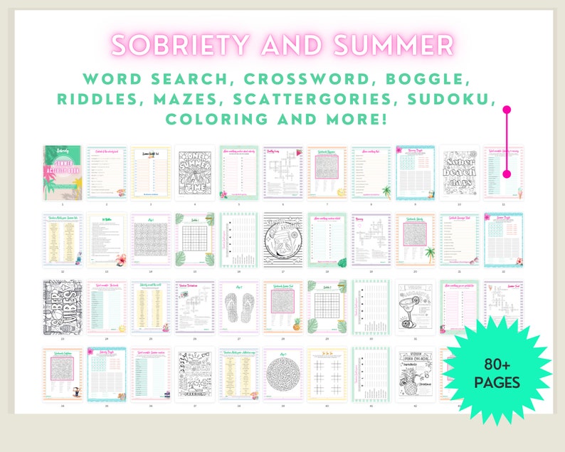 Sobriety Activity Summer Book With Addiction Recovery Games & Coloring ...