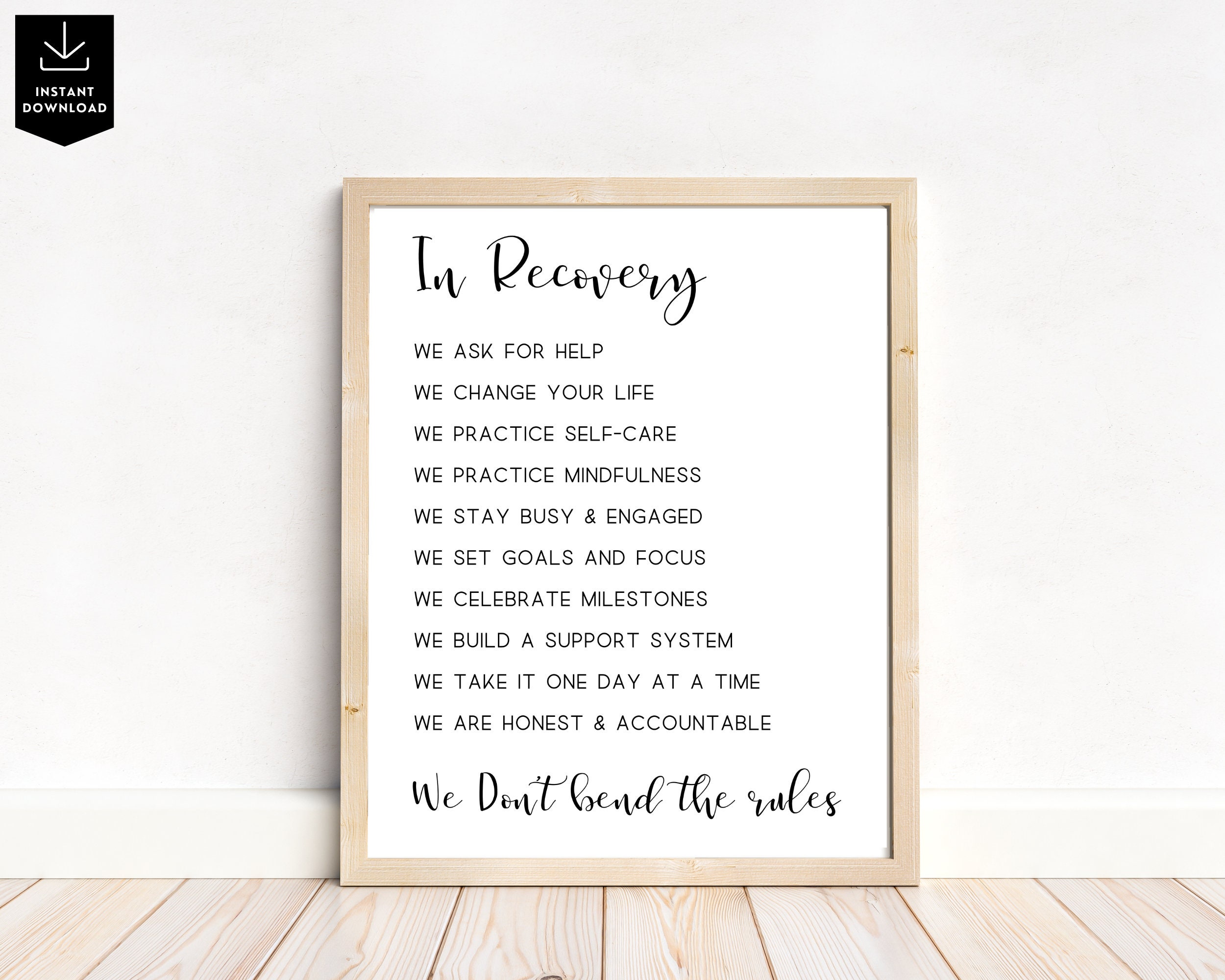 Rules of Recovery Printable Poster, Sobriety Motivation, Therapist ...