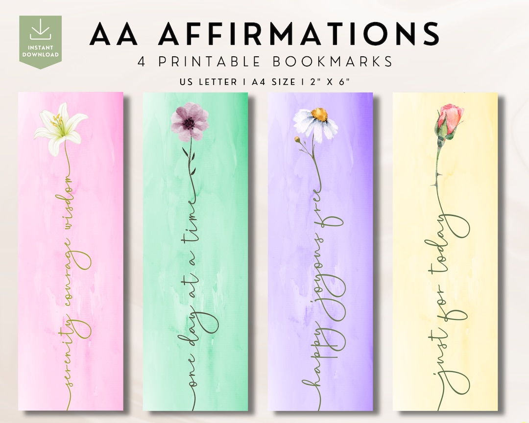 Printable Recovery Bookmarks With AA Affirmations & Slogans, NA Floral ...