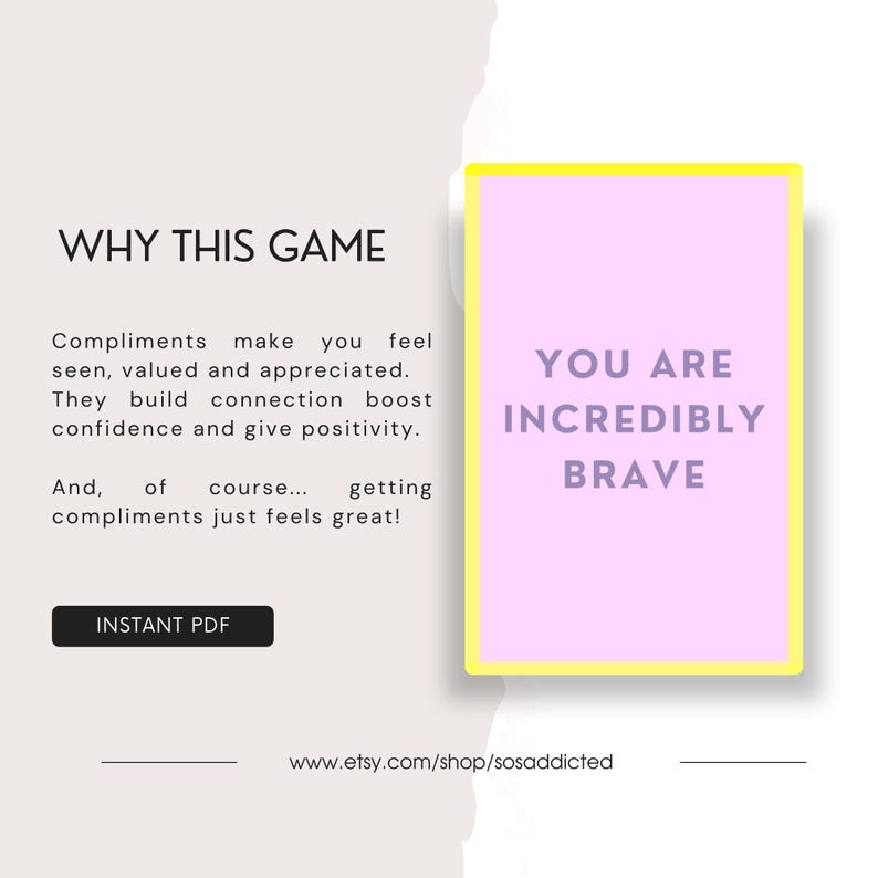 Compliment Game 80 Cards, Group Therapy Activity Counseling Tool ...
