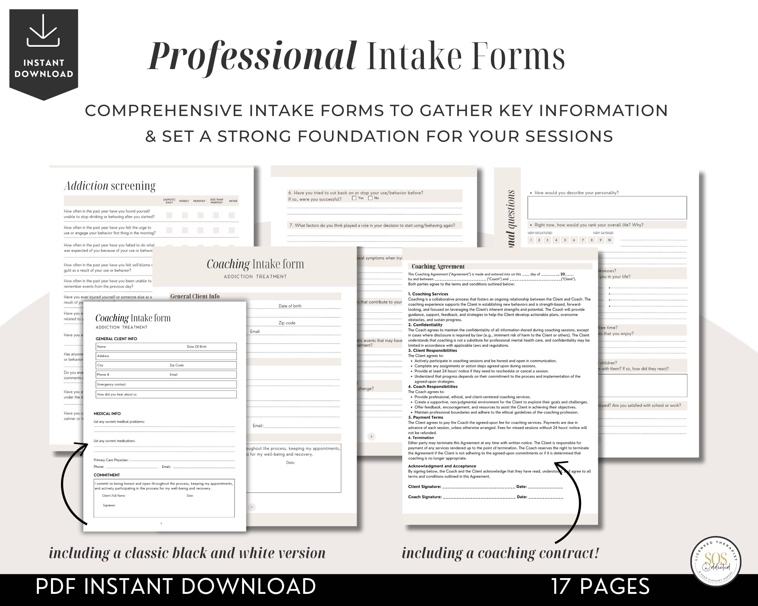 Relapse Prevention Plan and Coaching Intake Forms, Addiction Recovery ...