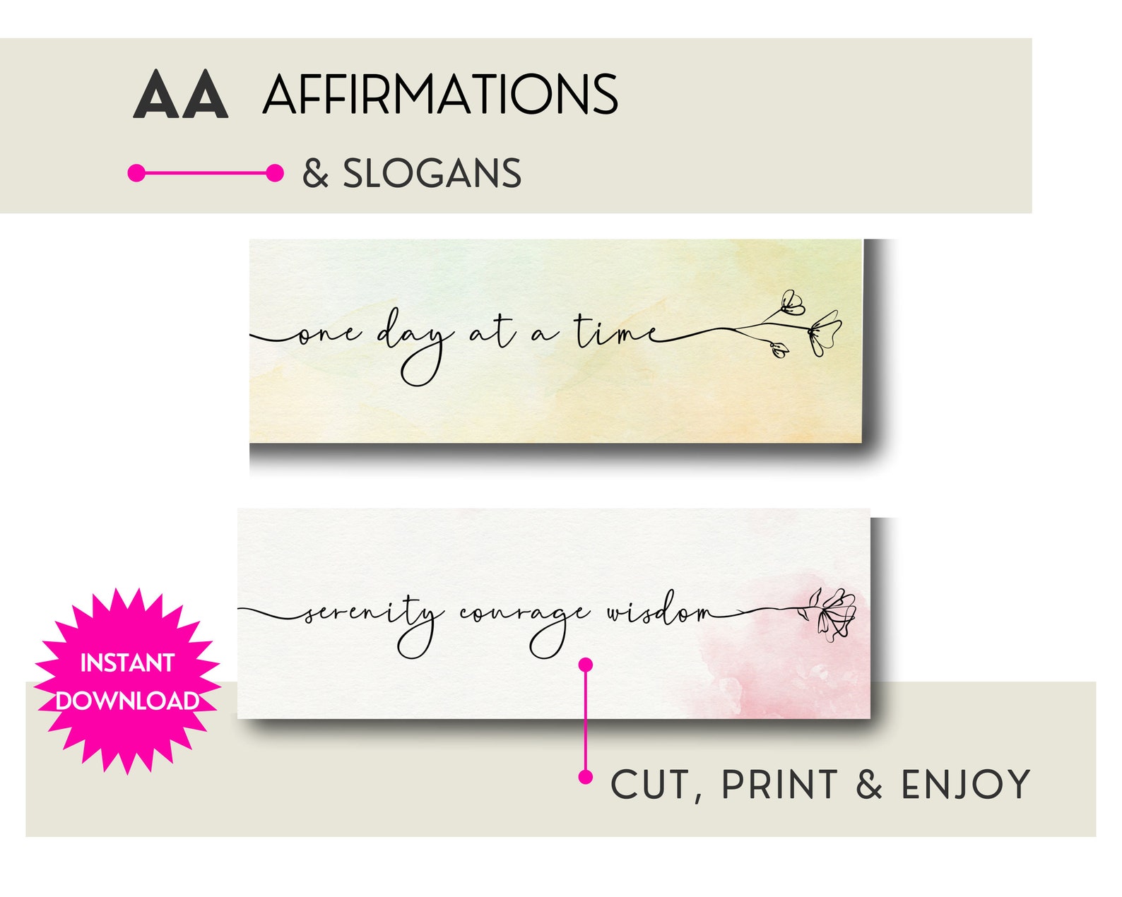 Bookmarks Set One Day at A Time, AA Quotes and Sayings, Printable PDF ...