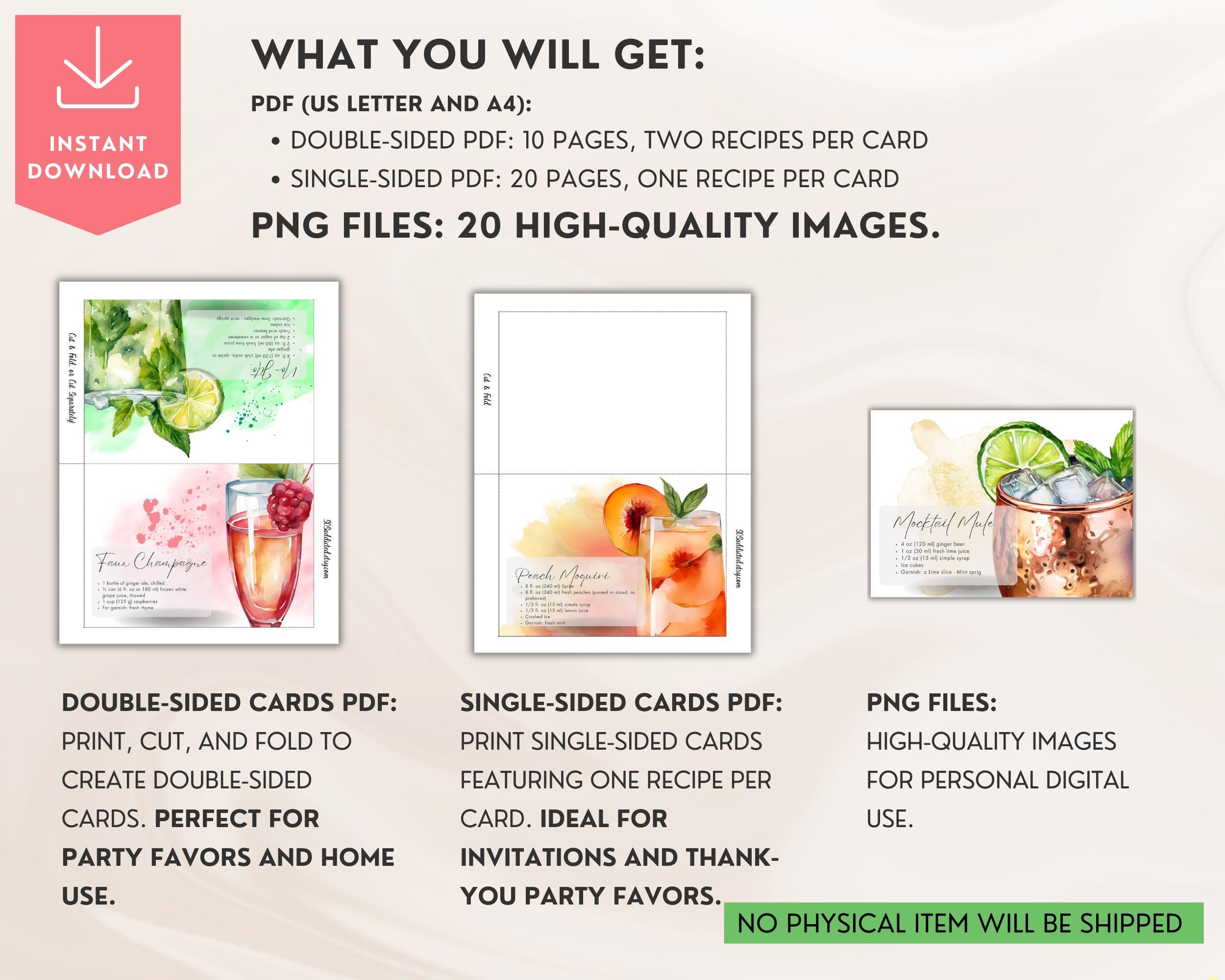 Mocktail Recipe Cards, 20 Alcohol-free Drinks Flashcards, Watercolor ...