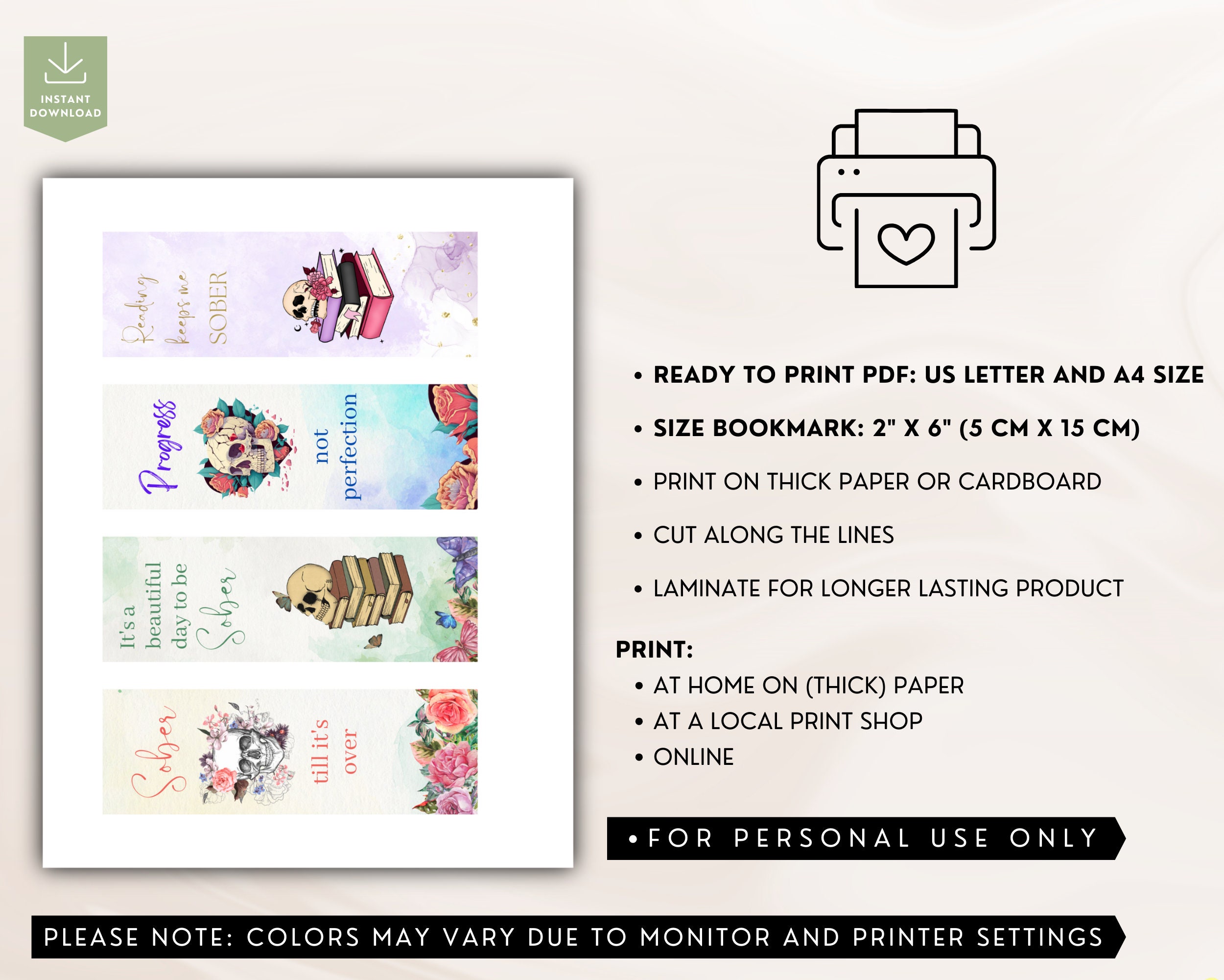 Printable Sobriety Bookmark Set, Addiction Recovery Quotes, Unique Book ...