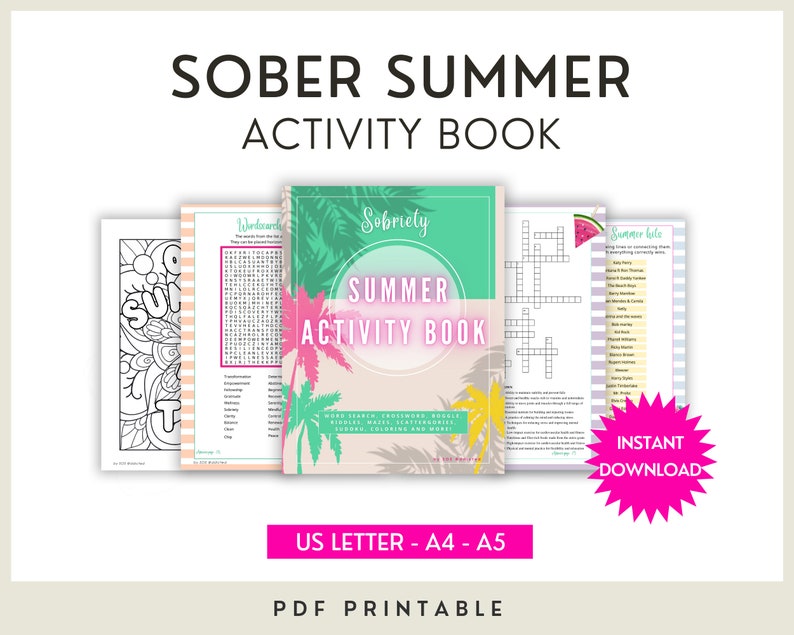 Sobriety Activity Summer Book With Addiction Recovery Games & Coloring ...