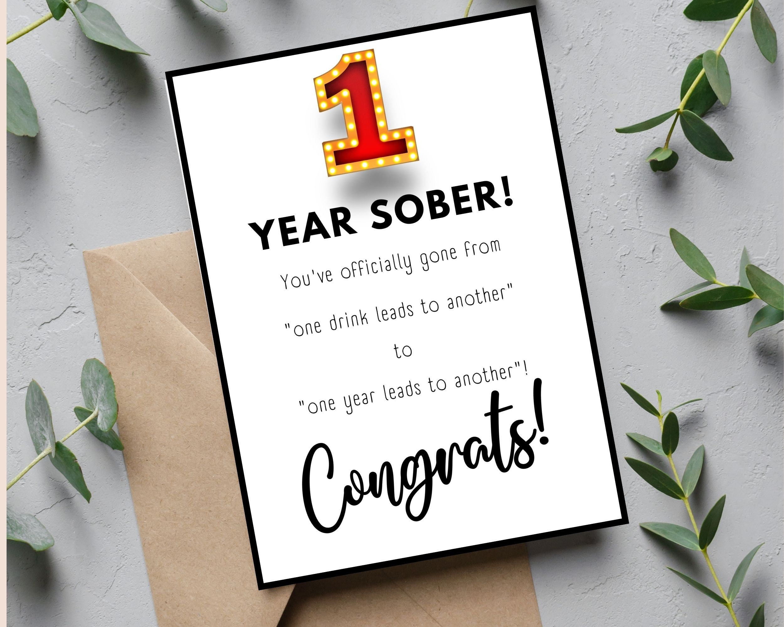 One Year Sober Printable & Digital Sobriety Card, Instant Download ...
