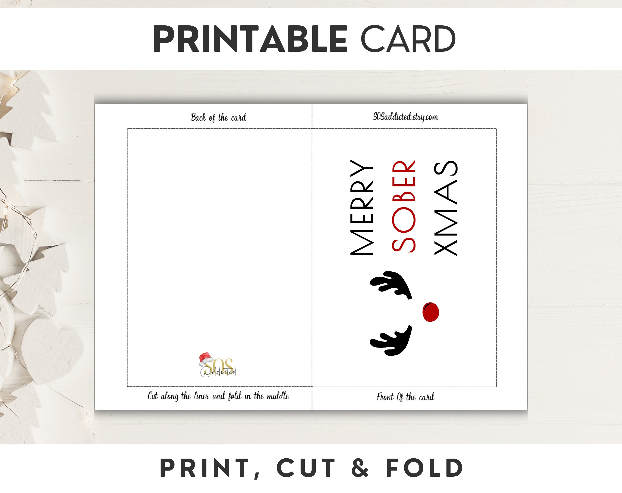 Sobriety Christmas Card: Minimalist Addiction Recovery Xmas, Sober ...