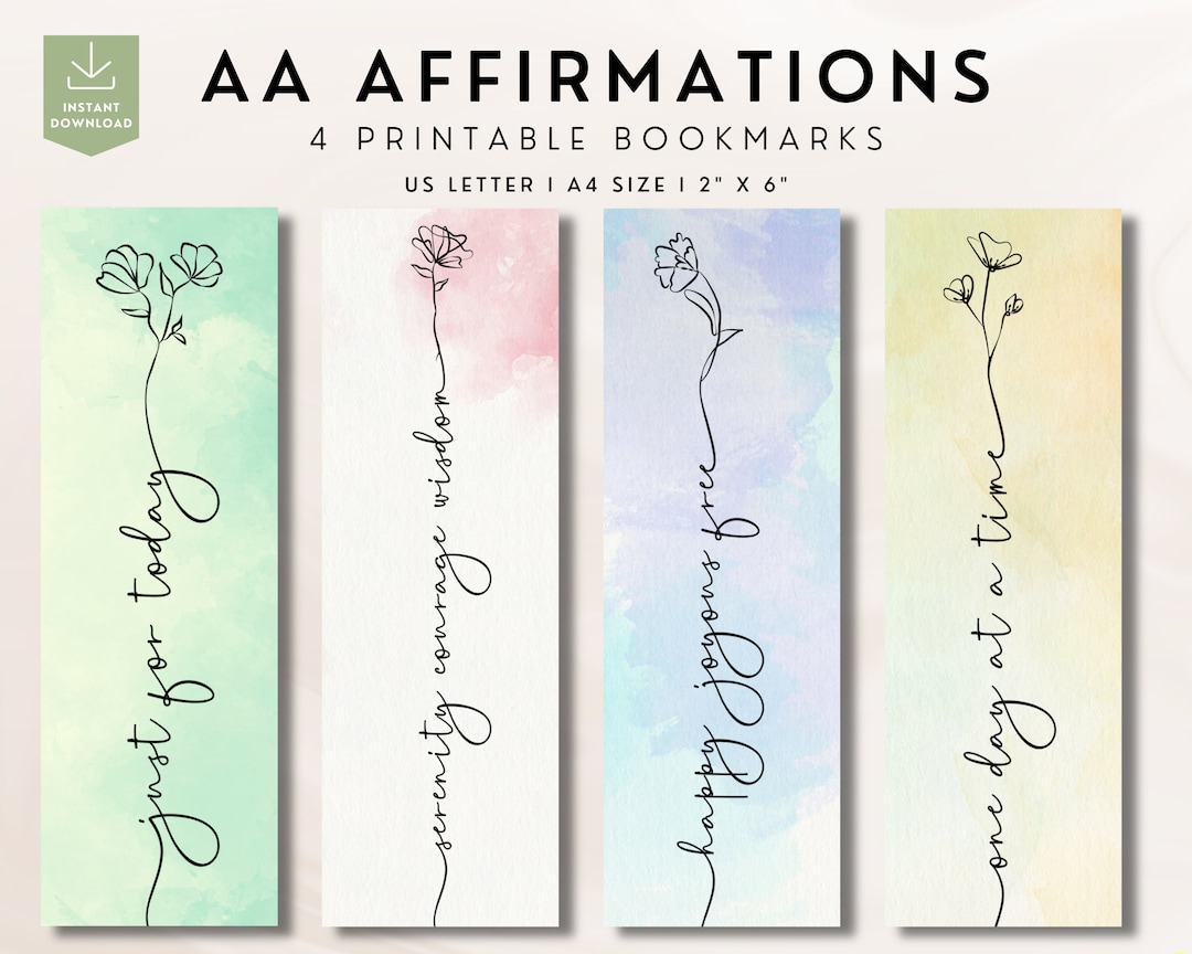 Printable Bookmarks With AA Slogans and Affirmations, Watercolor NA ...