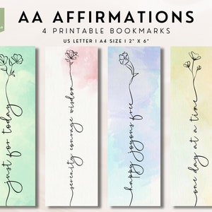 Printable Bookmarks With AA Slogans and Affirmations, Watercolor NA ...