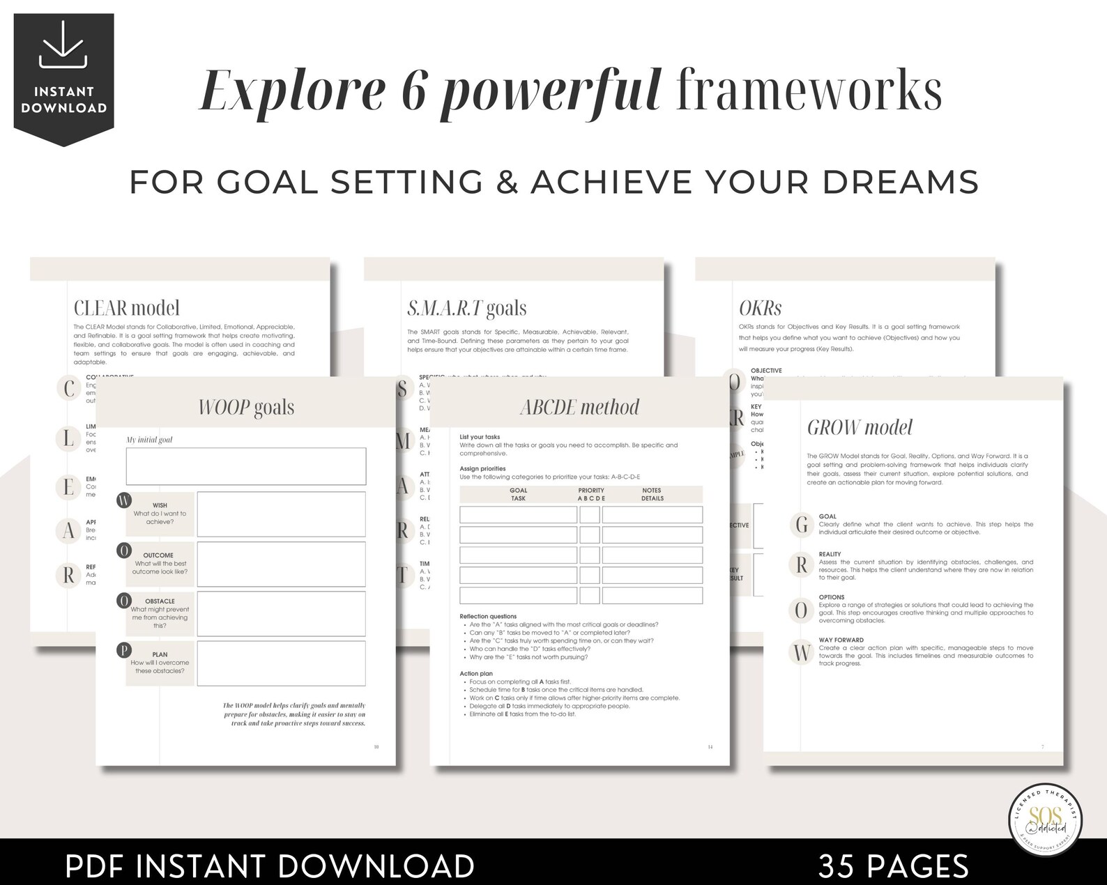 Goal Setting Sheets, Printable SMART Template, Therapy Worksheets ...