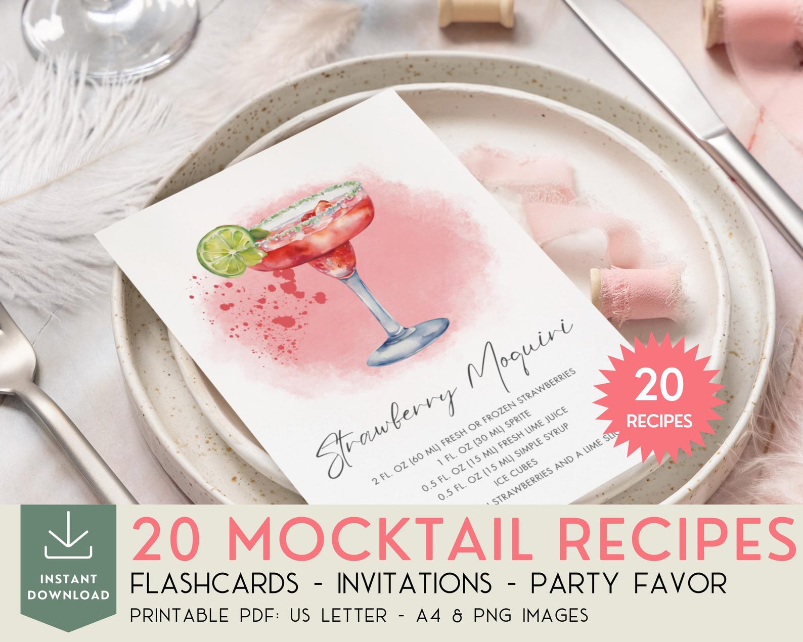 Mocktail Recipe Flashcards, 20 Alcohol-free Drinks Ingredients Cards ...
