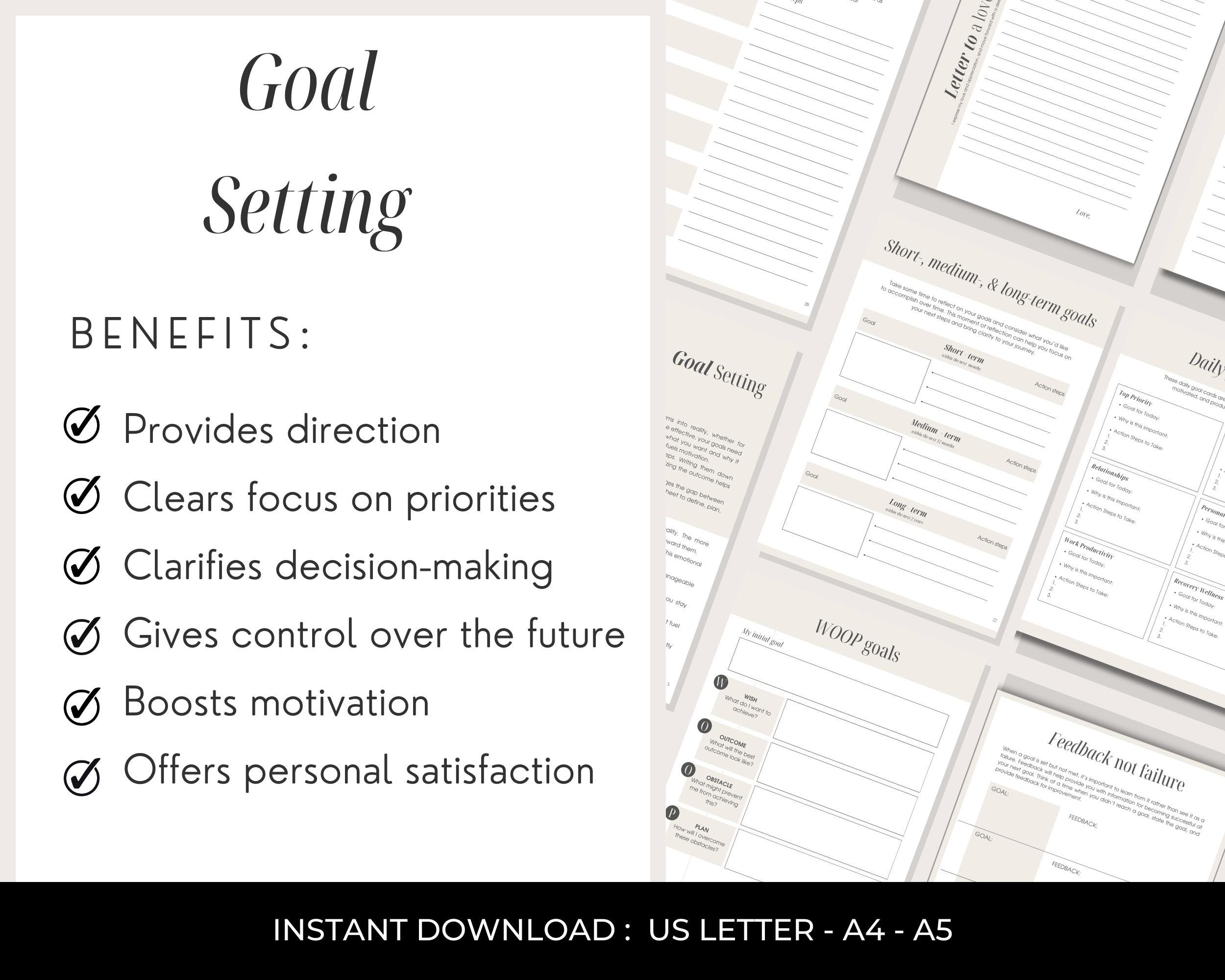 Goal Setting Sheets, Printable SMART Template, Therapy Worksheets ...