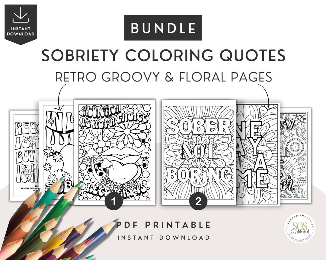 Sobriety Coloring Book Bundle, Sober Quotes Motivational Pages for ...