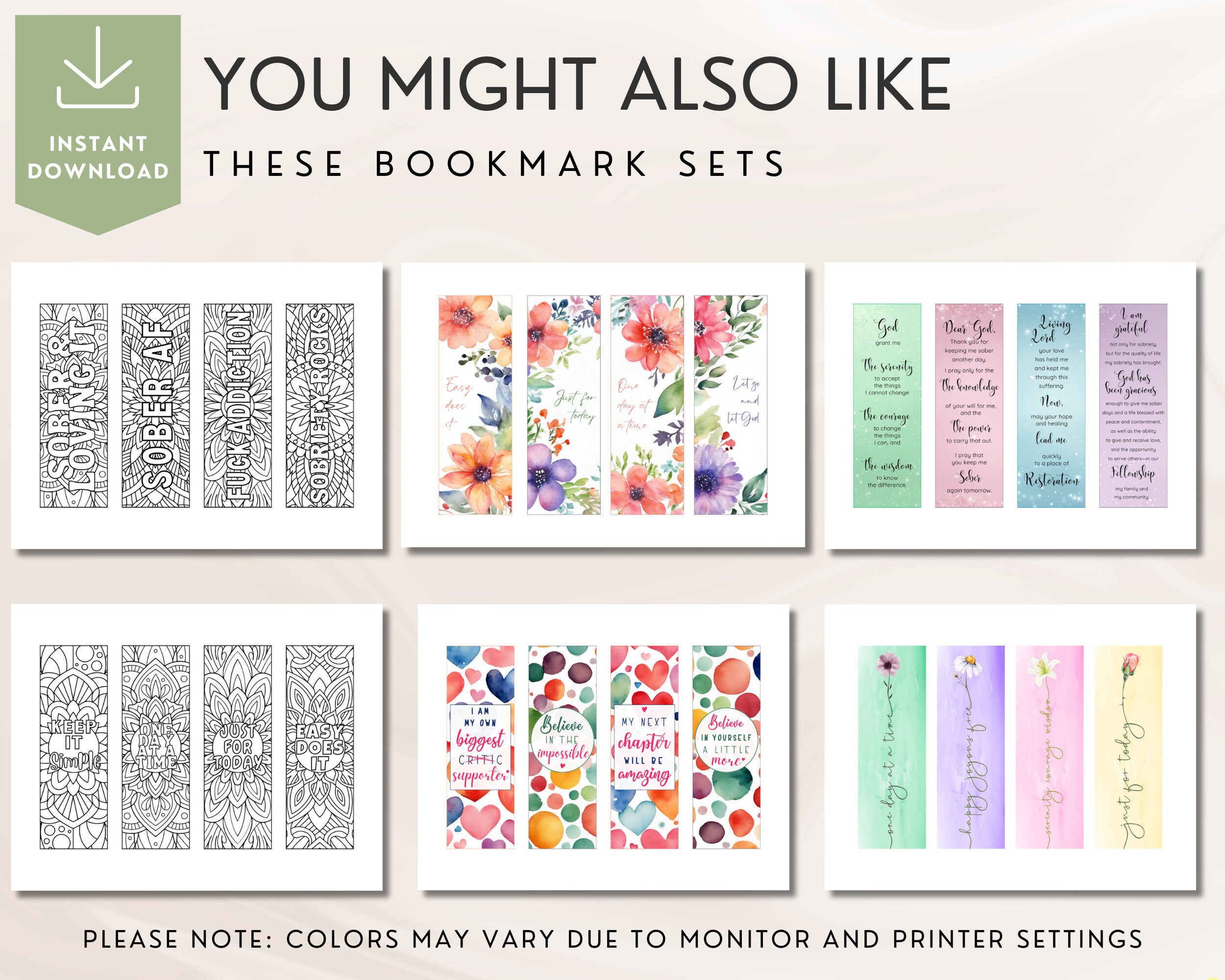 AA Slogan and Serenity Prayer Bookmarks, Printable NA Al Anon Recovery ...