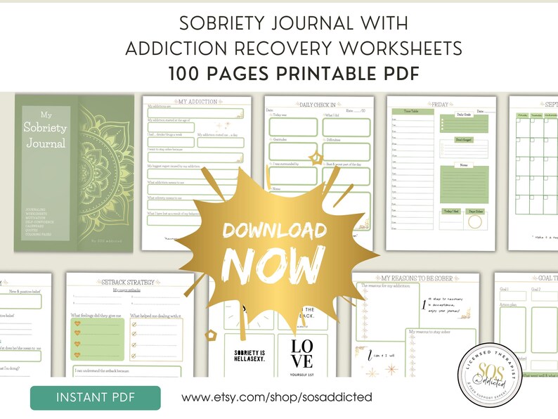 Sobriety Journal & Recovery Worksheets – Digital PDF Self-help Planner ...