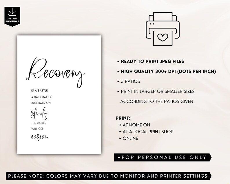 Recovery is a Daily Battle Digital Wall Art, Instant Download, Poster ...