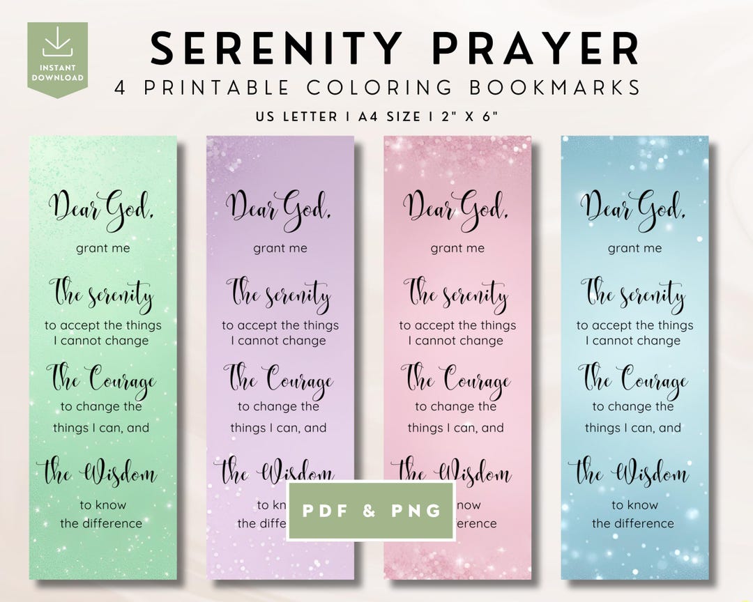 AA Serenity Prayer Bookmarks, Printable NA Recovery Big Book ...