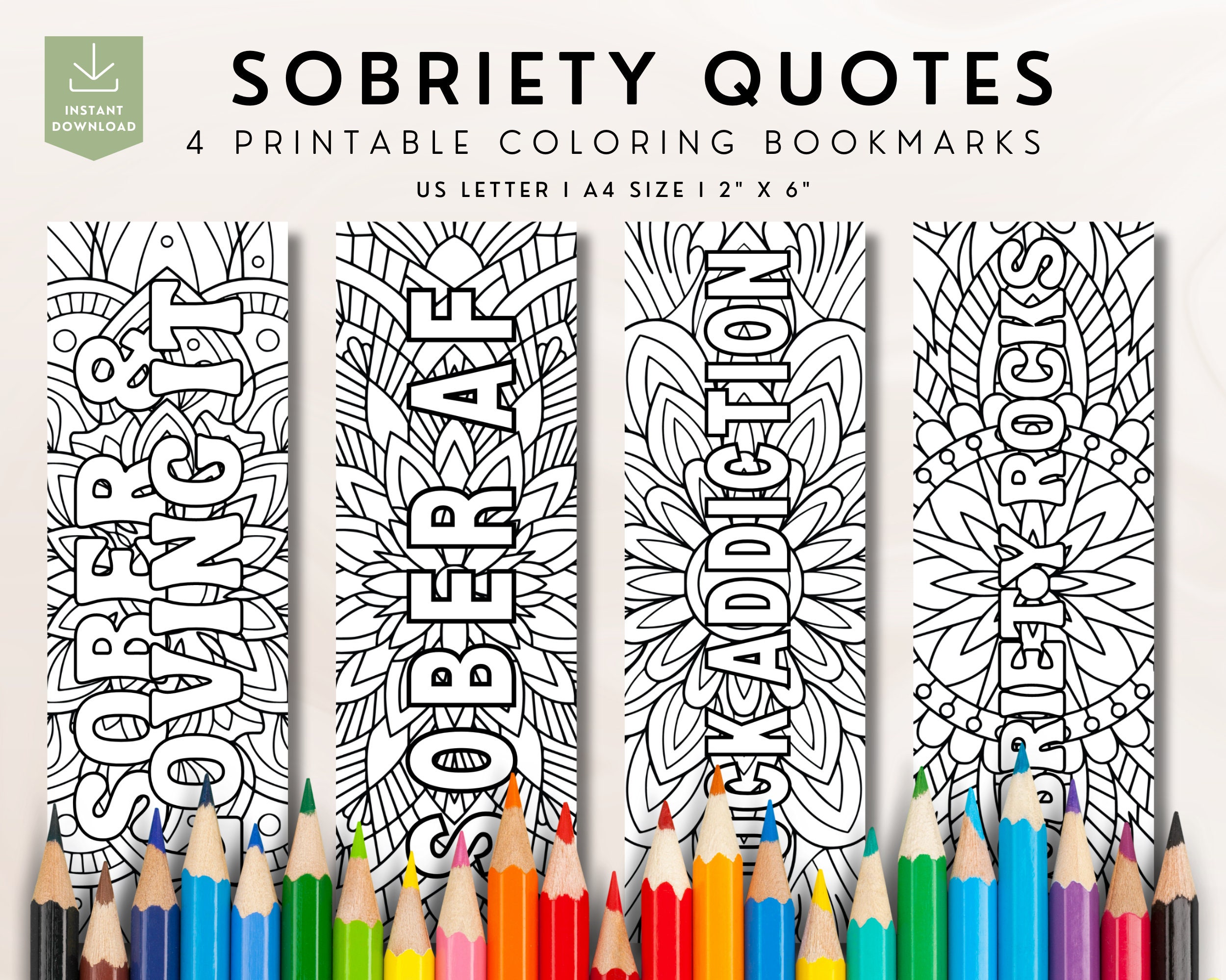 Sobriety Coloring Bookmarks, Printable Addiction Recovery Bookmark Set ...
