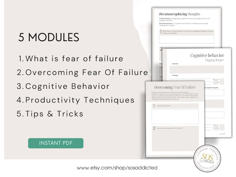 Fear of Failure Workbook, Printable Self Help Resource, Overcome ...