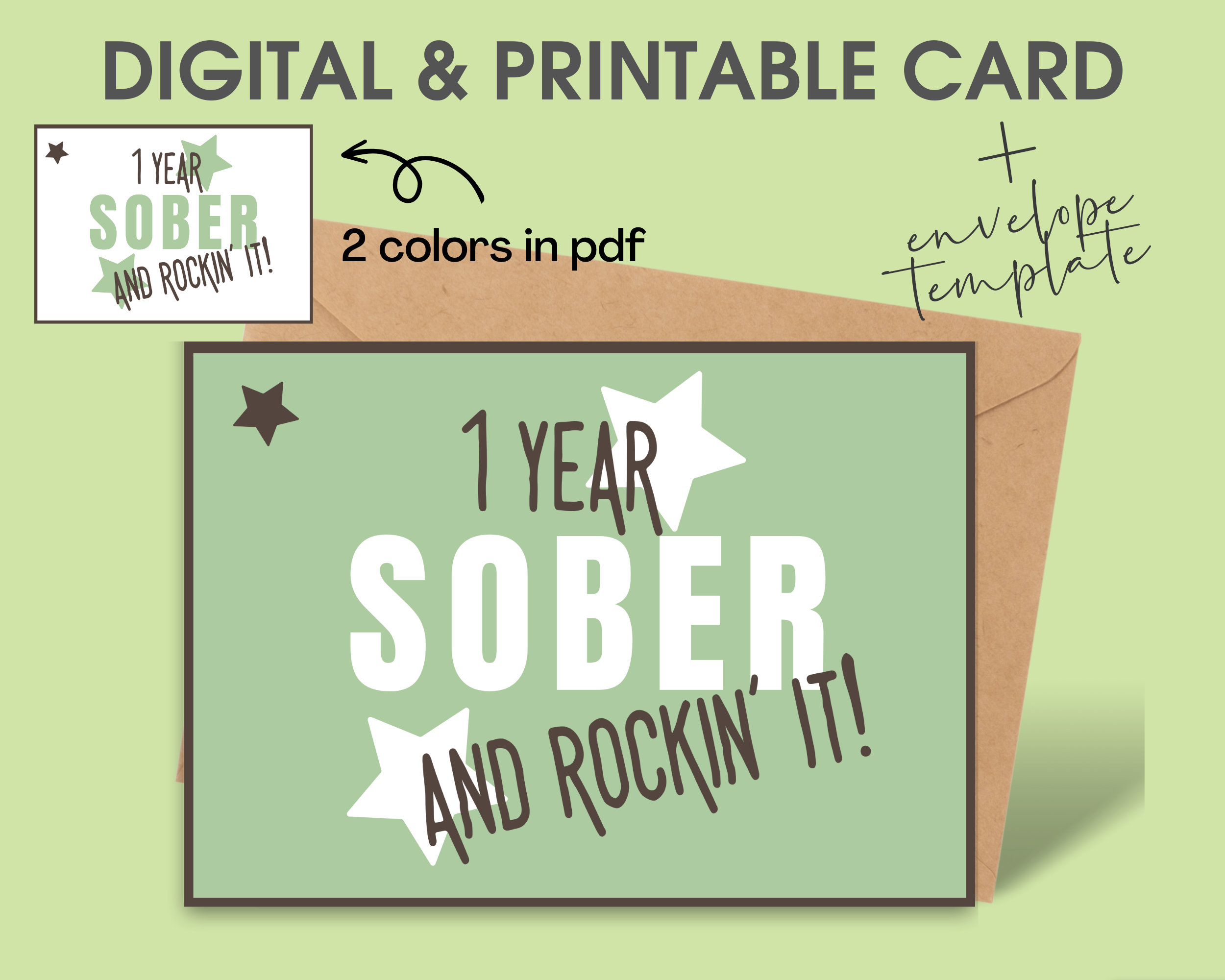 One Year Sober Printable Sobriety Card, Digital Soberversary, Sobriety ...
