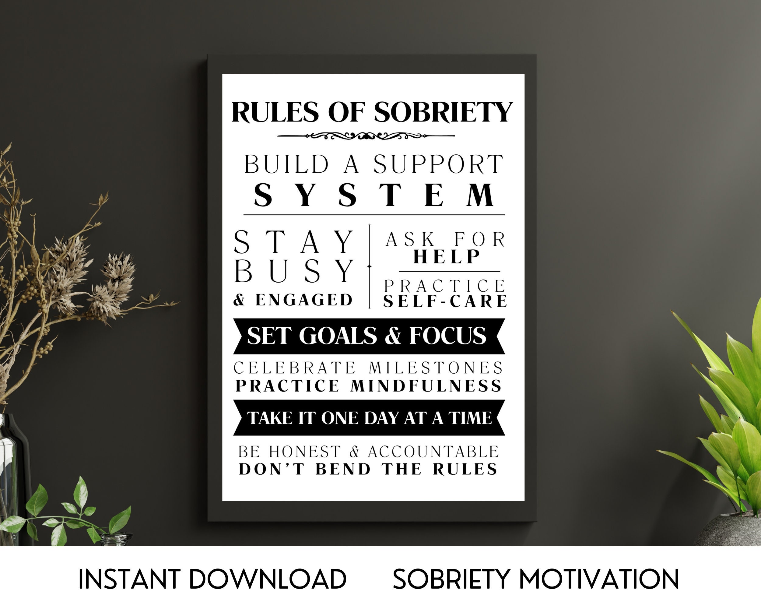 Rules of Sobriety Printable Poster, Motivational Addiction Recovery ...
