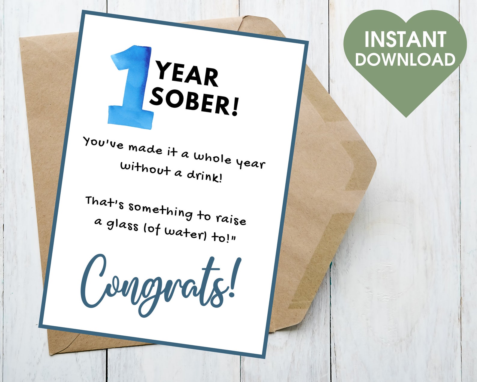 1 Year Sober Printable Card, Digital Sobriety Card, Soberversary Card ...