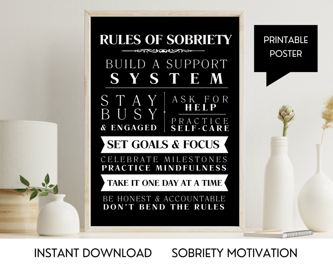 Rules of Sobriety Printable Poster, Motivational Addiction Recovery ...