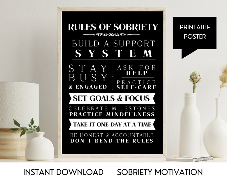 Rules of Sobriety Printable Poster, Motivational Addiction Recovery ...