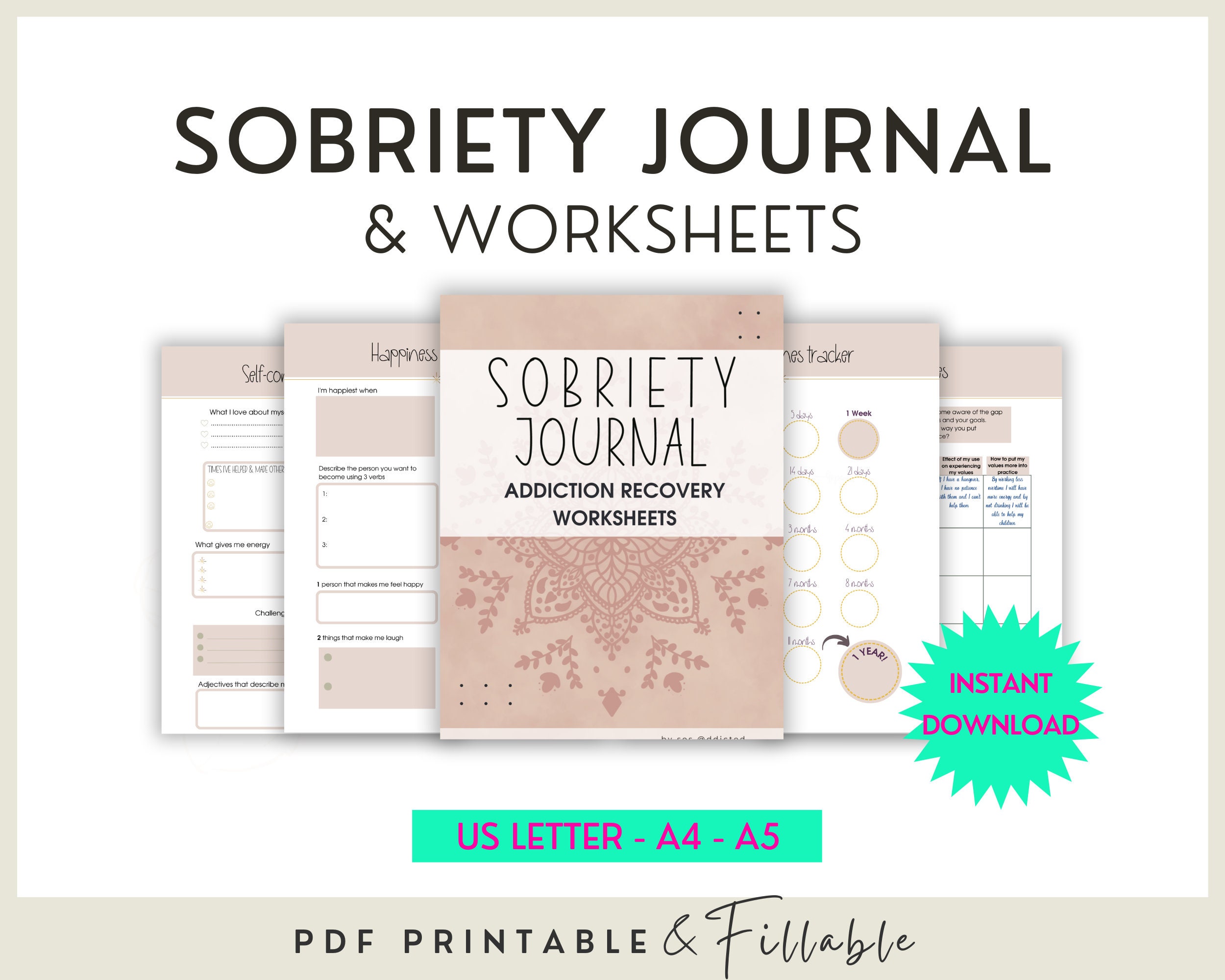 Sobriety Journal, Addiction Recovery Worksheets, Substance Abuse ...