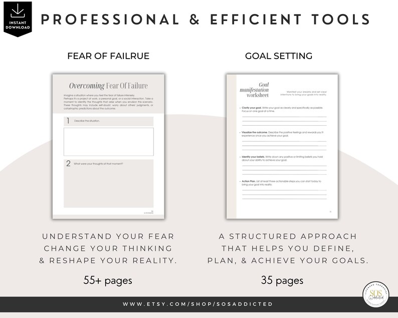 Fear of Failure & Goal Setting Therapy Worksheets, Counselor Resource ...