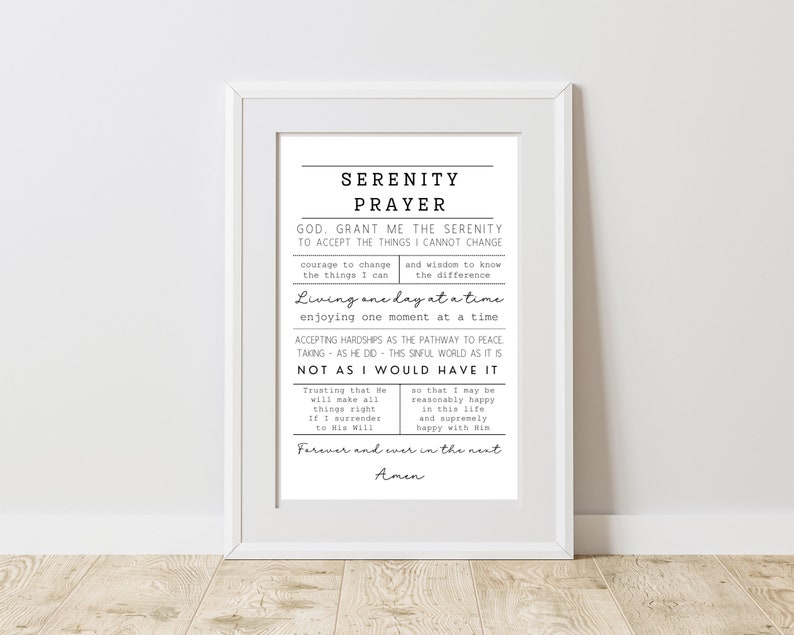 Full Serenity Prayer Digital Wall Art, AA NA AL Anon, Addiction ...