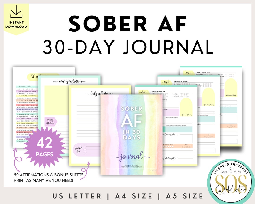 Sober AF in 30 Days, Guided Daily Sobriety Journal, Weekly & Monthly ...