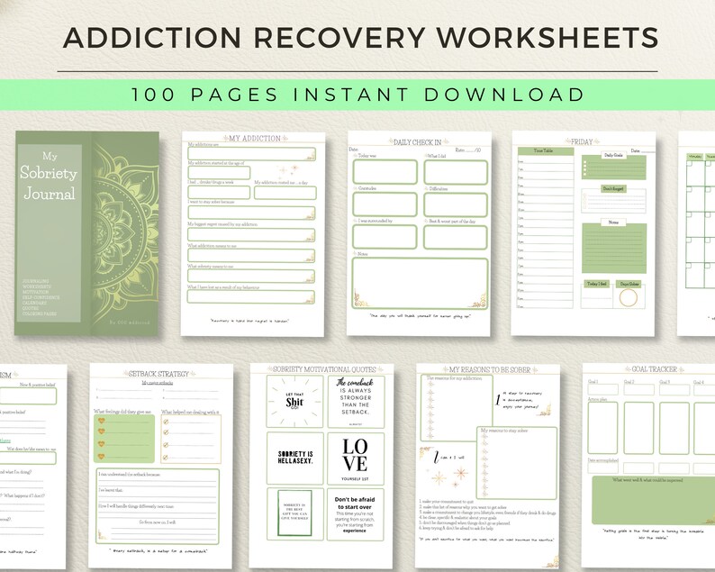 Sobriety Journal Addiction Recovery Worksheets Relapse Etsy