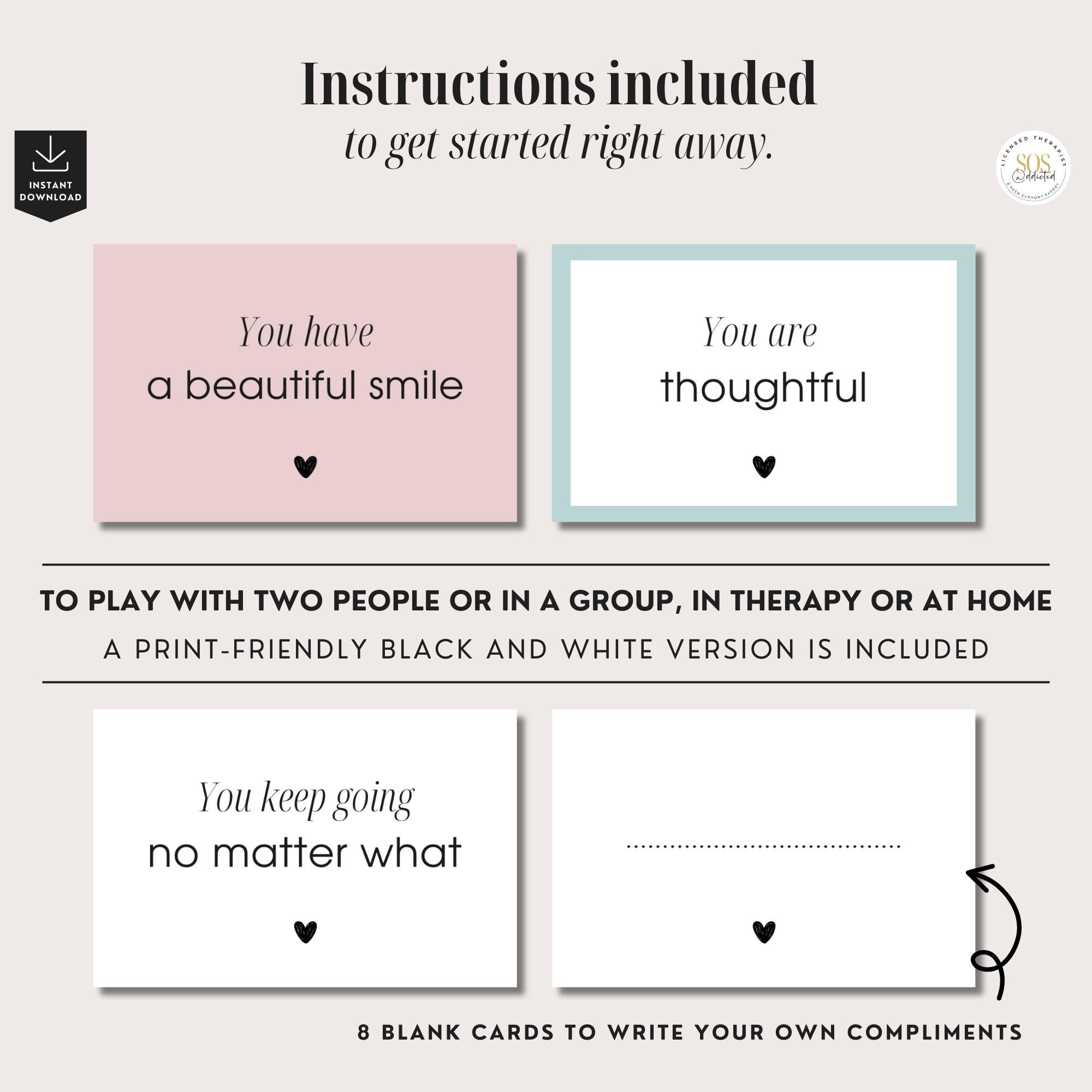 Compliment Game Cards, Printable PDF Template PNG, Group Therapy ...