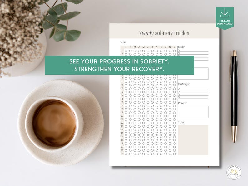 Sobriety Tracker Printable Worksheets: Monthly & Yearly Addiction ...