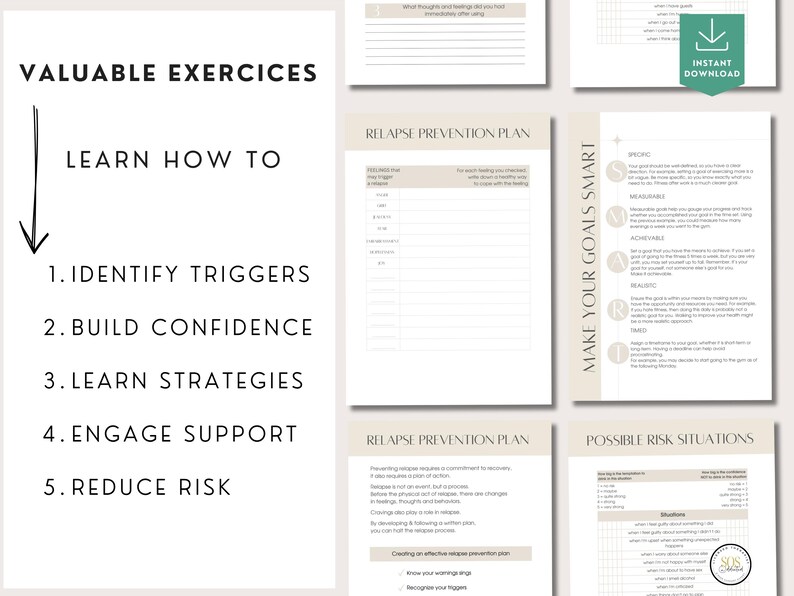 Relapse Prevention Worksheets - Printable Addiction Recovery Workbook ...