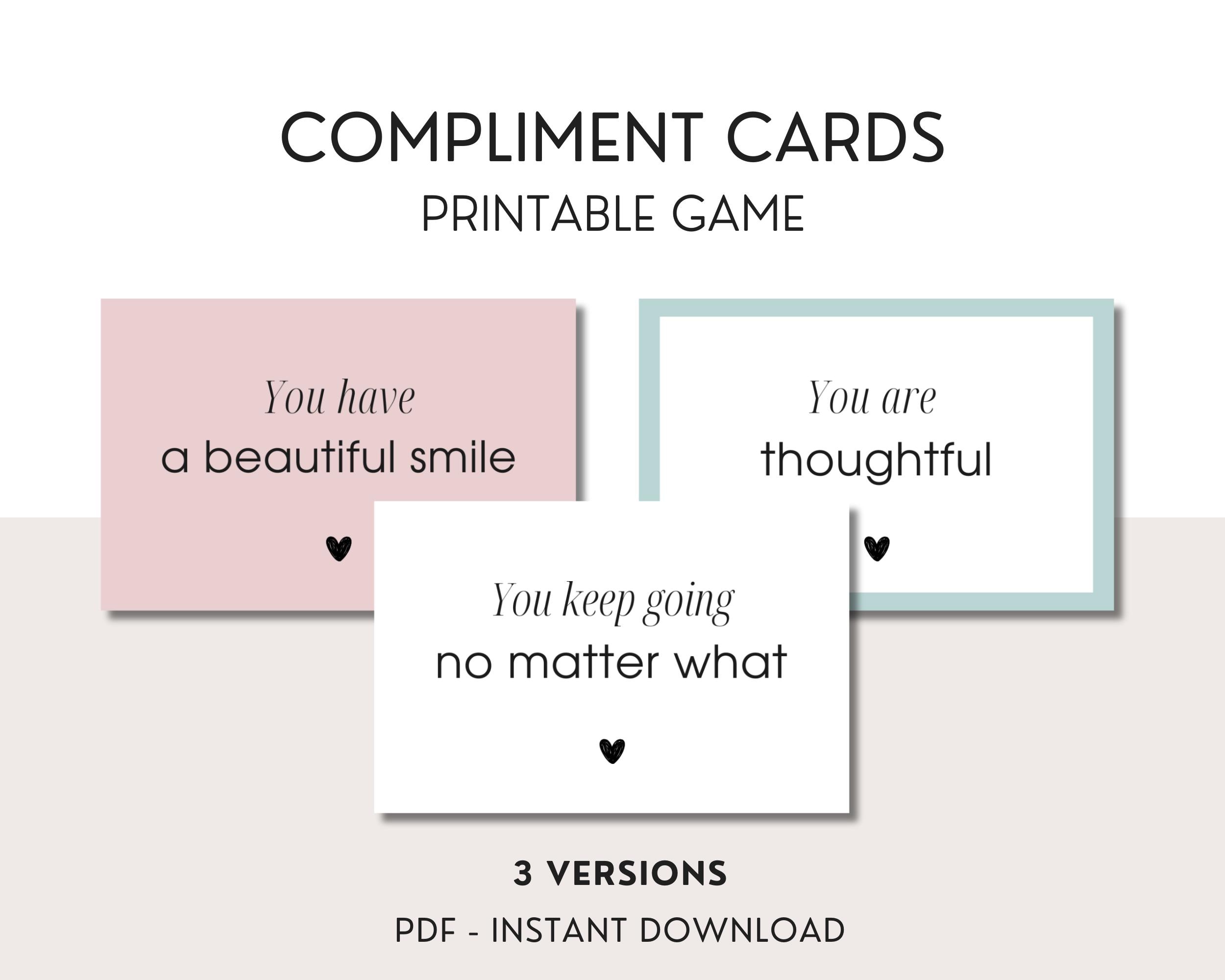 Compliment Game Cards, Printable PDF Template PNG, Group Therapy ...