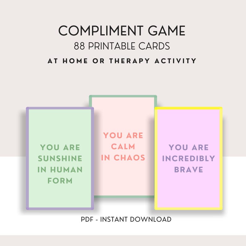 Compliment Game 80 Cards, Group Therapy Activity Counseling Tool ...